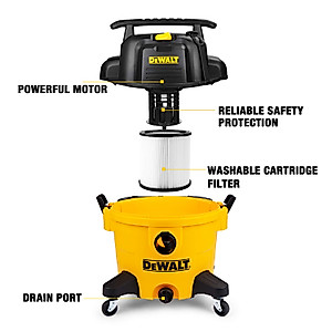 DEWALT 9 Gallon Wet/Dry Vac, 5HP Heavy-Duty Shop Vacuum, Wet/Dry Suction Blow Function 3 in 1, DXV09P