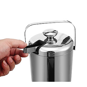 Stainless Steel Ice Buckets with Lid and Tongs Included Strainer Double-Walled Bar Ice Bucket Set for Home Bar and Parties 1.3L