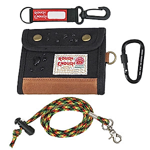 Rough Enough Boys Wallet for Teen Boys Men Kids with Neck Lanyard Keychain Button Closure in Classic Vintage Stylish Black