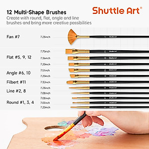 80 Colors Acrylic Paint, Shuttle Art Acrylic Paint set with 12 Paint Brushes, 2oz/60ml Bottles, Rich Pigmented, Water Proof, Premium Paints for Artists, Beginners and Kids on Canvas Rocks Wood Ceramic