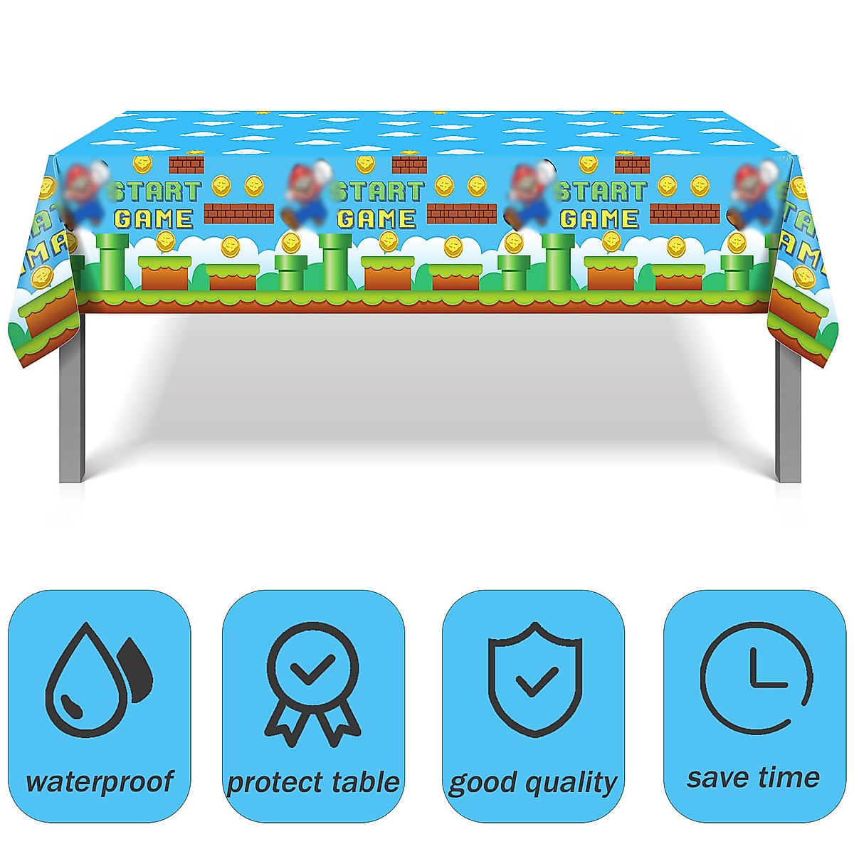 2 Pcs Mario Party Tablecloth,87" x 51" Game Rectangular Plastic Table Covers, Super Brothers Mario Theme Party Birthday Party Decorations Supplies