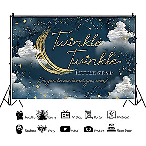 Aumeko Twinkle Little Star Baby Shower Backdrop Galaxy Sky Stars Navy Blue Baby Shower Gender Reveal Background Gold Starry Over The Moon Clouds Banner Cake Table Decoration