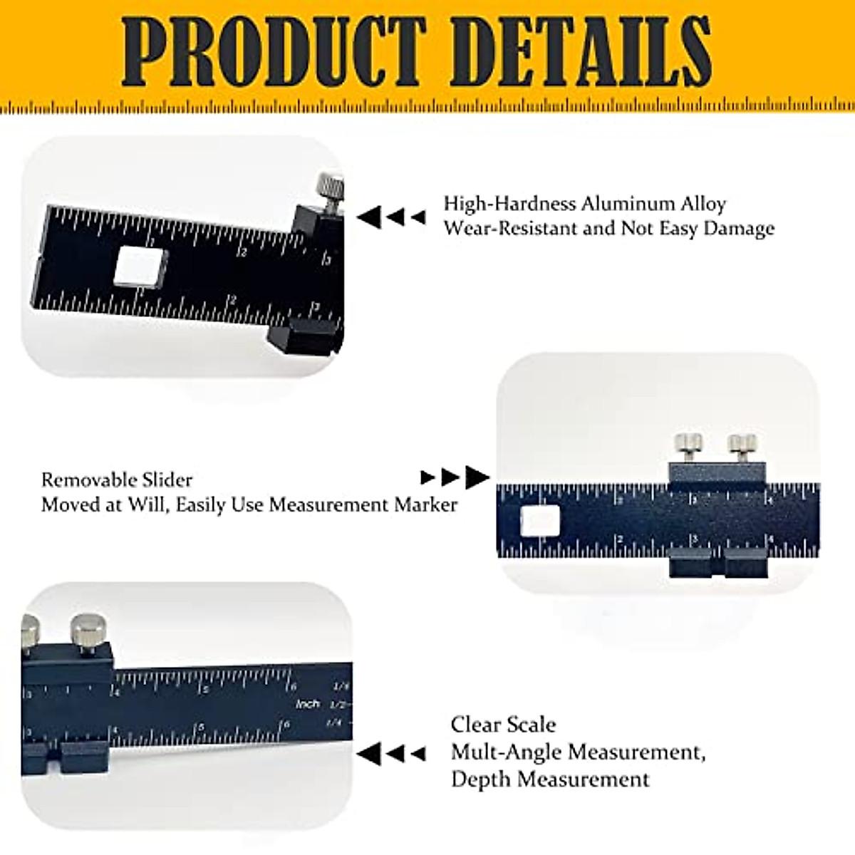 Woodworking Ruler, Precision Pocket Ruler Metal Slide Rule with Inch and Metric Indicators, Carpentry Tools Ruler, Aluminum Alloy Scribing Ruler for Woodworking DIY Measuring Tool (6 inch)