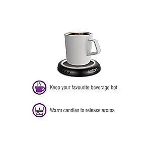 Salton LED Lit Coffee Mug & Tea Cup Warmer for Office, Gaming Lights or Candle Warming, Electric Beverage Warmer with Automatic Temperature Control, Black (SMW2094BKW)