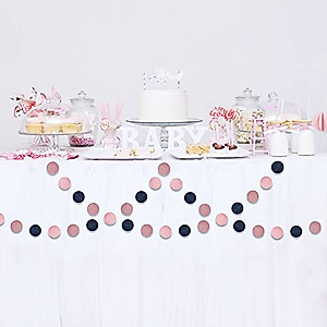 Glitter Rose Gold and Pink and Navy Blue Streamers Backdrop Party Decorations, UNIIDECO Paper Garland, Happy Birthday Baby Bridal Shower Bachelorette Party Supplies, Classroom Bulletin Board Decor