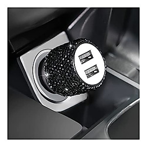 Bling Dual USB Car Charger Adapter, 18W Output Handcrafted Rhinestones Crystal QC3.0 Fast Charging Adapter for iPhone 13/12/12 Pro Max/XS, Samsung Galaxy, Auto Accessories for Women Men (Black)