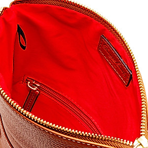 Dooney & Bourke Women's Foldover Zip Crossbody in Pebble Grain Leather, Small Sized Handbag with Adjustable Shoulder Strap, Caramel