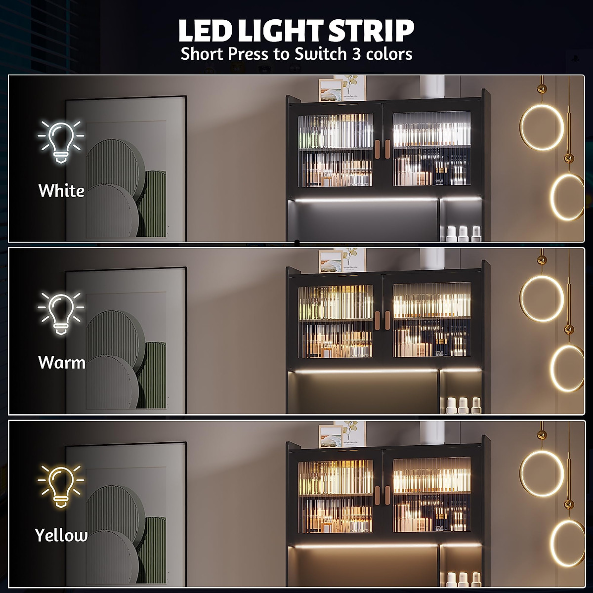 Vlsrka LED Home Office Desk with Hutch, 31.5 Inch Modern Computer Desk with Power Outlet, Wooden Bush Study Desk with Storage Drawers & Shelves (Matte Black)