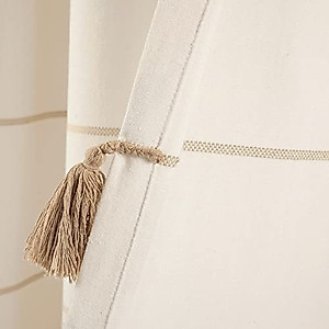 Lush Decor Farmhouse Boho Stripe Woven Tassel Yarn Dyed Cotton Window Curtain Panel Pair, 84" L x 42" W, Ivory & Wheat
