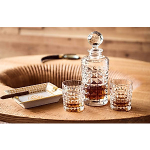 Czech Bohemian Crystal Glass Set of 6 Whiskey Glasses 8oz./250ml. Elegant Diamond Design Heavy Base Old Fashioned Style Bourbon Scotch Brandy Holiday Gift Birthday Wedding Housewarming Anniversary