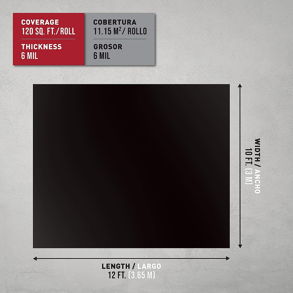 ROBERTS 70-115 Moisture Barricade Underlayment Film, for Vinyl, Laminate SPC, Engineered Wood Floors, 6 mil. Thick, Polyethylene, 120 Sq. Foot Roll, Black