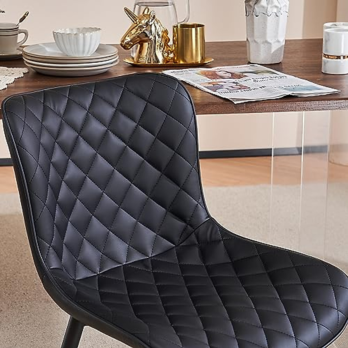 Kidol & Shellder Dining Chairs Kitchen Dining Room Chairs Set of 2 Modern Upholstered Living Room Chairs Faux Leather Vanity Chair Comfortable Contemporary Dining Chair (Black),3 Mins Quick Assembly