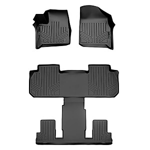 SMARTLINER Custom Fit Floor Mats 3 Row Liner Set Black Compatible with 2018-2023 Chevrolet Traverse with 2nd Row Bucket Seats