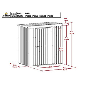 Arrow Shed Elite 6' x 4' Outdoor Lockable Steel Storage Shed Building with Pent Roof, Cool Grey