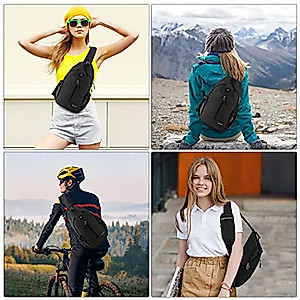 Fancosni Crossbody Sling Bags for Women Men, Black Sling Backpack, Lightweight Shoulder Bag, Multipurpose Sling Bag for Travel, Hiking, Shopping, Walking, Biking, Cycling, Earphone Hole, Chest Bag