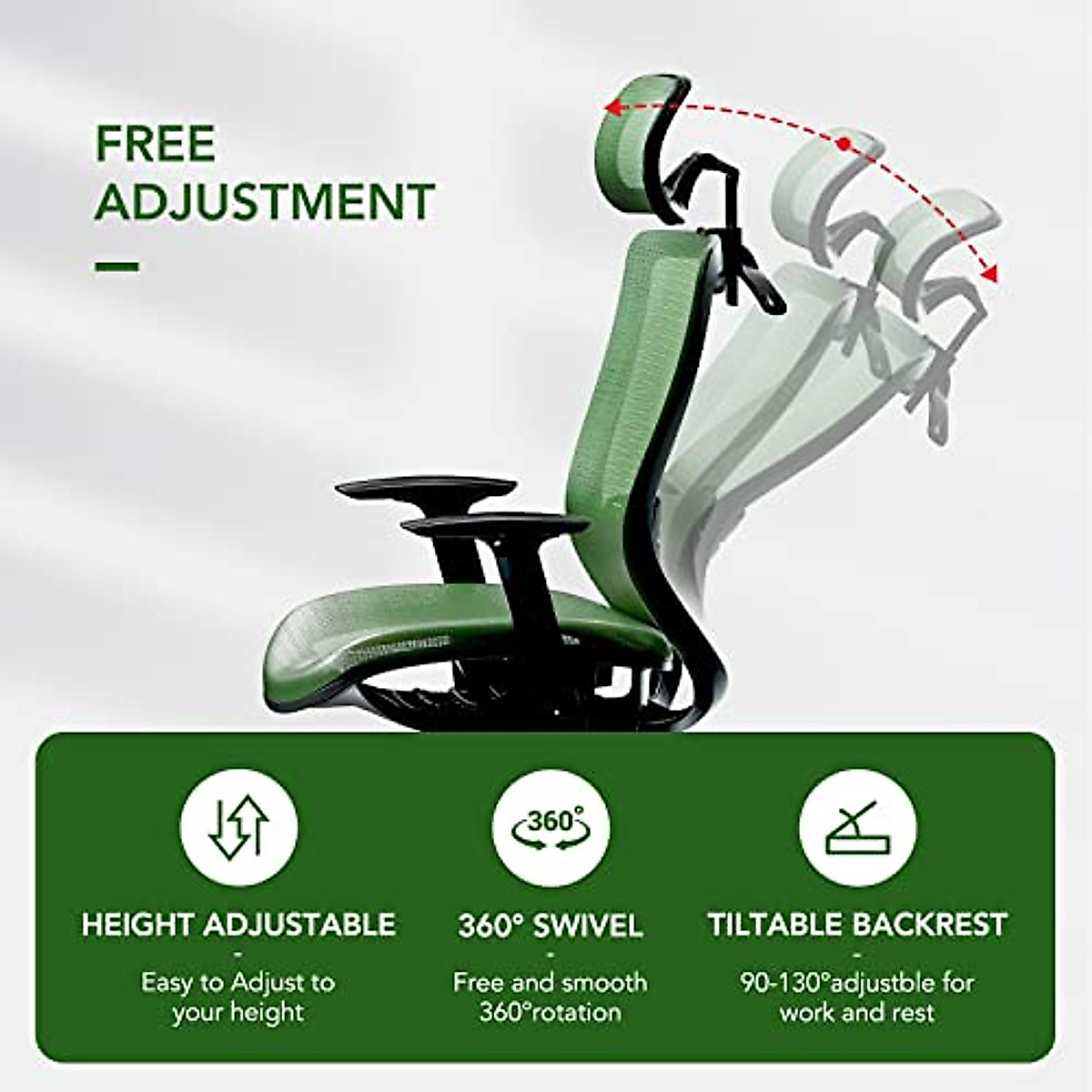 FLEXISPOT Office Chair Home Office Desk Chairs with Wheels Computer Chair with Lumbar Support Swivel Headrest Green