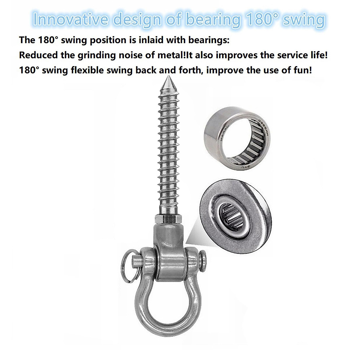 GW Gwongvvei 2 Pcs Screws,Permanent Antirust 304 Stainless Steel Bracket Heavy Duty 180° Swing Hangers, 1200LB Capacity Playground Yoga Hammock Rope Tire Web Chair Sandbag Punching Bag Swing Sets
