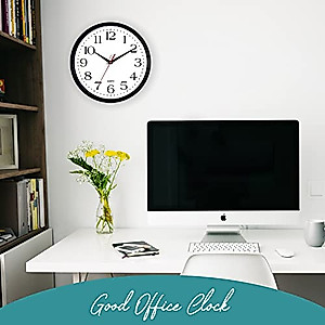 Wall Clock, 12-Inch Silent Non-Ticking Easy to Read, Quartz, Battery Operated, Analog, for Classroom, Office, Kitchen, Bedroom,