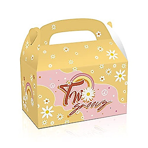 NA 12PCS Two Groovy Party Boxes Retro Hippie Boho Favors Boxes Goody Treat Daisy Rainbow Theme Girls Birthday Decorations Party Supplies for Candy Chocolate Cookies