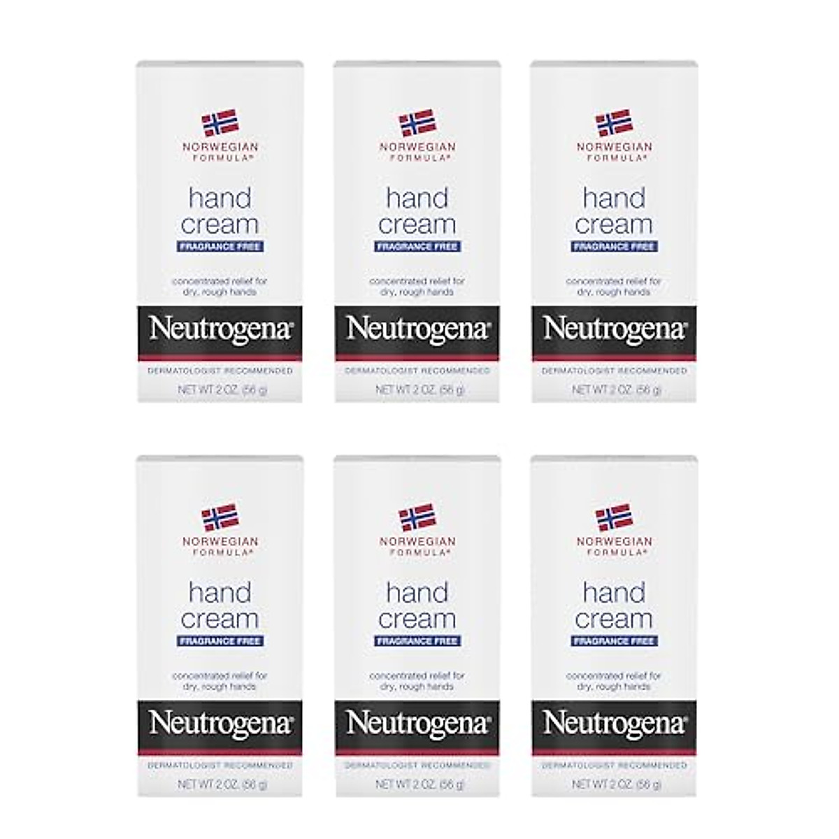 Neutrogena Norwegian Formula Moisturizing Hand Cream Formulated with Glycerin for Dry, Rough Hands, Fragrance-Free Intensive Hand Lotion, 2 oz, Pack of 6