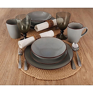 IHIPPO Dinnerware Set Gray 16-Piece Dinnerware Set Stoneware Dishes And Plates Sets Serving Dishes Sets Round Kitchen Dinnerware Set Round Stoneware Dinnerware Dish Set Dinnerware Sets Serive For 4 Pe