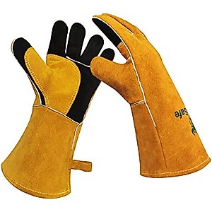 PerfeSafe Welding Gloves, 932℉ Heat Fire Resistant Gloves, Leather Welding Gloves for Stick/Tig/Mig/Forge, Mitts for BBQ,Oven,Grill,Fireplace,Stove,Animal Handling Gloves with Soft Lining