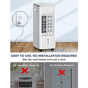 BALKO Evaporative Air Cooler, 3-IN-1 Swamp Cooler, 2 Modes and 3 Speeds, 25-INCH Windowless Air Conditioner w/Remote…