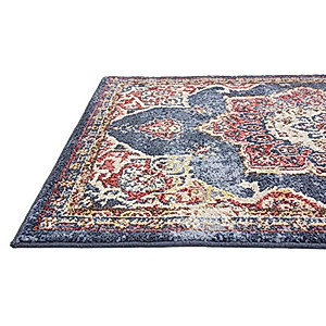 Unique Loom Utopia Collection Traditional Classic Vintage Inspired Area Rug with Warm Hues, 2 ft 7 in x 10 ft, Navy Blue/Burgundy