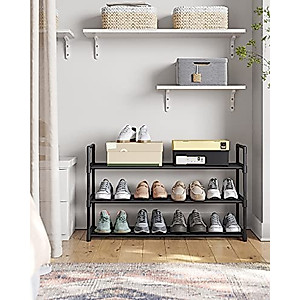 SONGMICS Shoe Rack, 3-Tier Shoe Storage Organizer, Metal Shoe Shelf, 12 to 15 Pairs Shoes, Stackable Shoe Tower for Living Room, Entryway, Hallway, Closet, Black ULSA13BK
