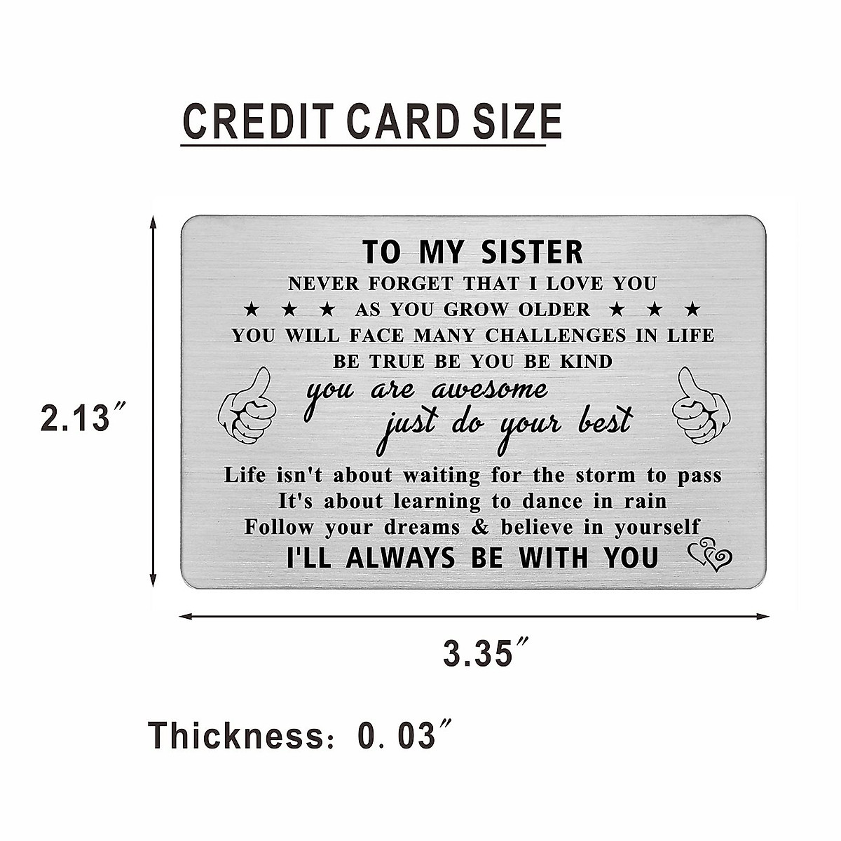 Resdink Sister Gifts from Brother, Best Sister Birthday Card, Engraved Wallet Card for Big Sister, Personalized Christmas Graduation Card to My Favorite Sister, I Love You Sister Gift Ideas, Little
