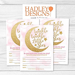 Hadley Designs 25 Twinkle Twinkle Girl Sprinkle Baby Shower Invitations For Girl, Coed Little Stars Gender Reveal Theme, Cute Moon Clouds DIY Fill In Blank Printable Card, Pink Gold Party Supplies