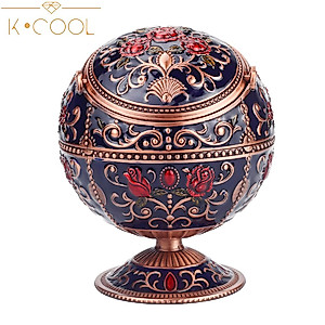 K COOL Windproof Ashtray with Lids Portable Cigarette Ashtray for Outdoor Indoor Metal Smoking Ashtray for Home Office Decoration Nice Gift Men Women(Navy blue-red rose)