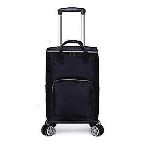 ATAAYLarge-Capacity Shopping cart, Luggage cart, Foldable Portable Trolley cart, Grocery Shopping cart, Lightweight and Waterproof (Plaid 94 * 32 * 20cm) (Black 94 * 32 * 20cm)