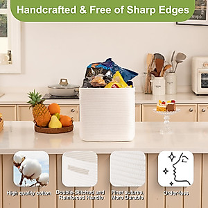 SIXDOVE Storage Cubes Cotton Rope Woven Baskets for Organizing, 3-Pack 11 * 11 Inches Shelf Storage Basket|Cube Storage Bin|Square Baskets, Living Room, Baby Room-White