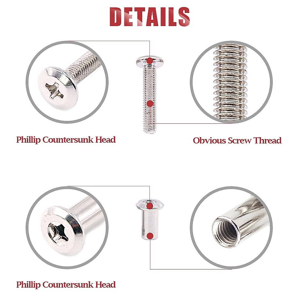 Hilitchi 120-Pcs M6 x 25/35 / 45/55 / 65 / 75mm Rivet Phillip Countersunk Head Screws Bolts Dowel Barrel Nuts Assortment Kit for Furniture Hardware Fitting