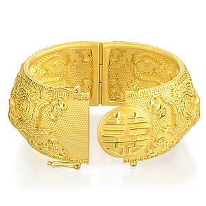 CHOW SANG SANG 999.9 24K Solid Gold Price-by-Weight 31.81g Gold Dragon & Phoenix Bangle for Women and Wedding Occasion 91466K | Size: 7