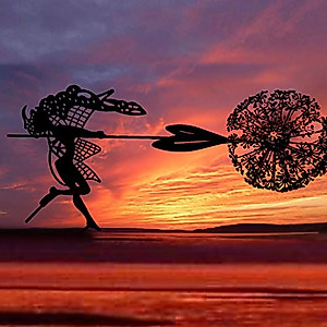 BLUWTE Garden Fairy Decoration Stake Fairy Dancing with Dandelion Metal Fairy Stick Garden Miniature Sculptures Lawn Landscape Sculpture Decoration (B)