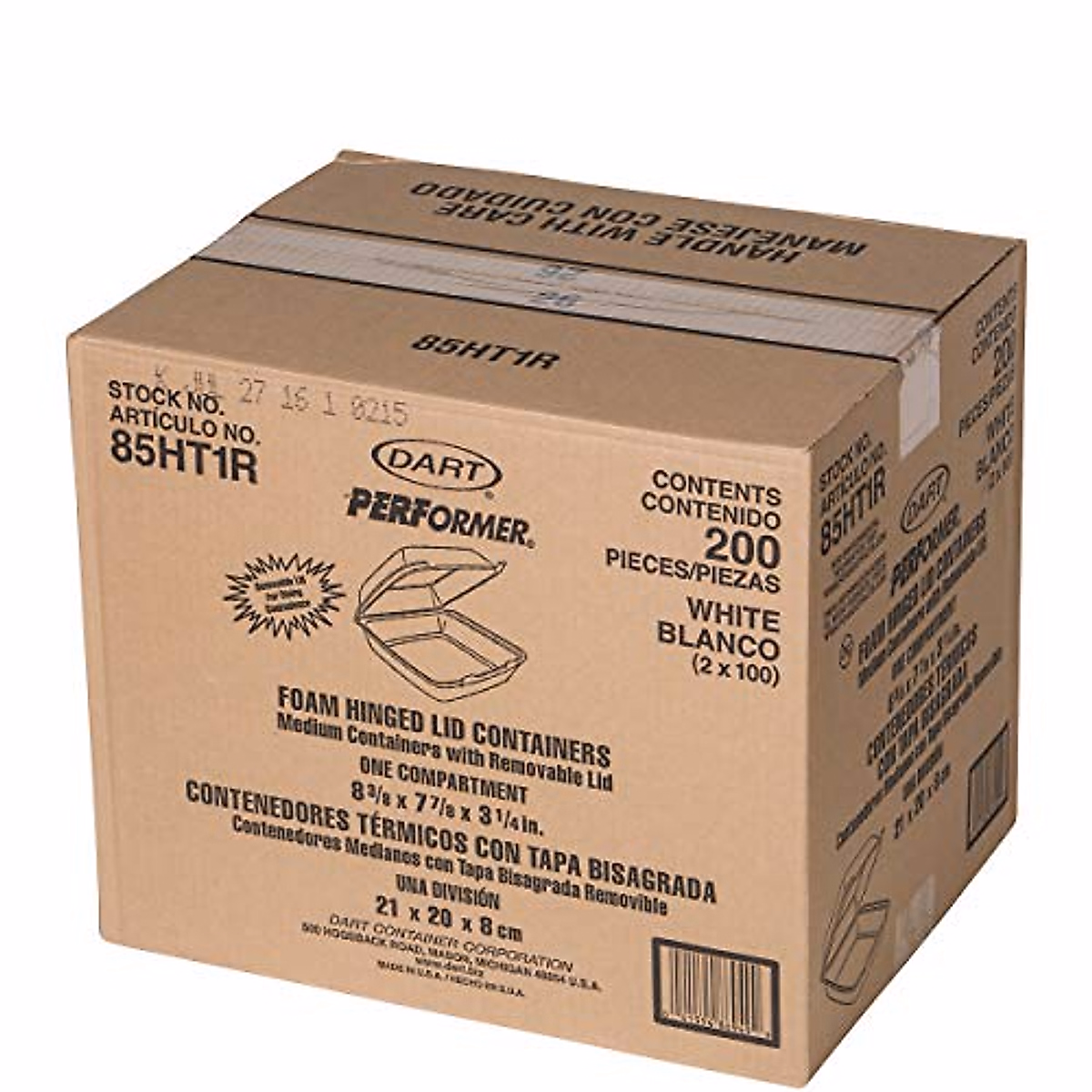 Dart 85HT1R Med Perforated Foam Hinged Container, 8.50 in, White