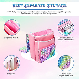 AmazTree Rainbow Pop On It School Backpack | Fidget Backpack for Kids, Teenagers Girls & Boys with Strap Adjustable Waterproof Book Bags | ADHD Anxiety Relief School Book Bags for Kids (PINK)