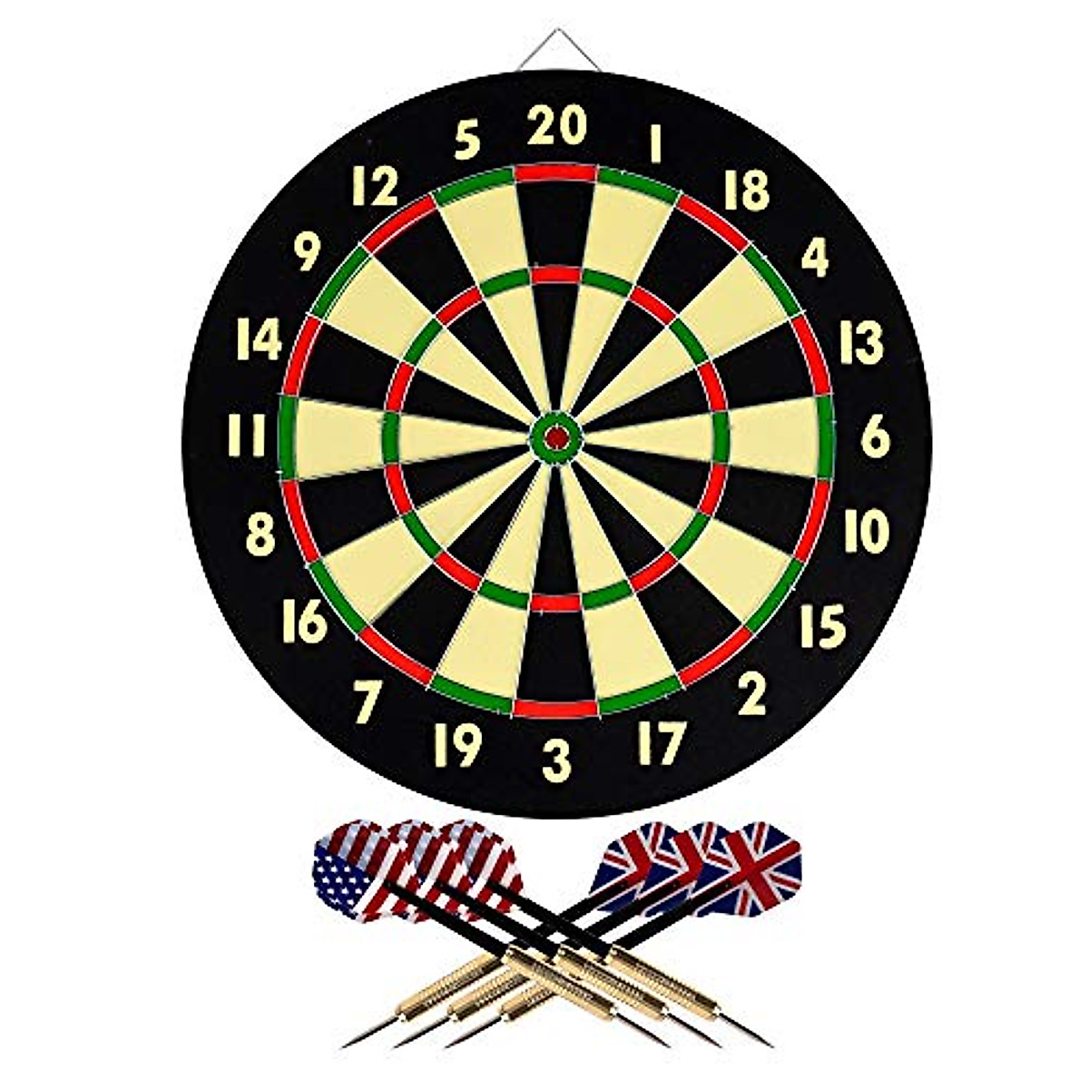 Paper Wound Dart Board – Indoor Hanging 20-Point Darts and Target Bullseye Game – Comes with Six 17g Brass Tipped Darts by Trademark Games