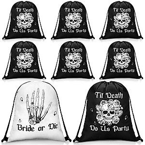 Amylove 7 Pcs Bride or Die Bachelorette Party Drawstring Bags Till Death Do Us Bags Bachelorette Party Supplies Drawstring Backpacks for Bridal Shower Wedding Party Bridesmaids Supplies Gift Bag