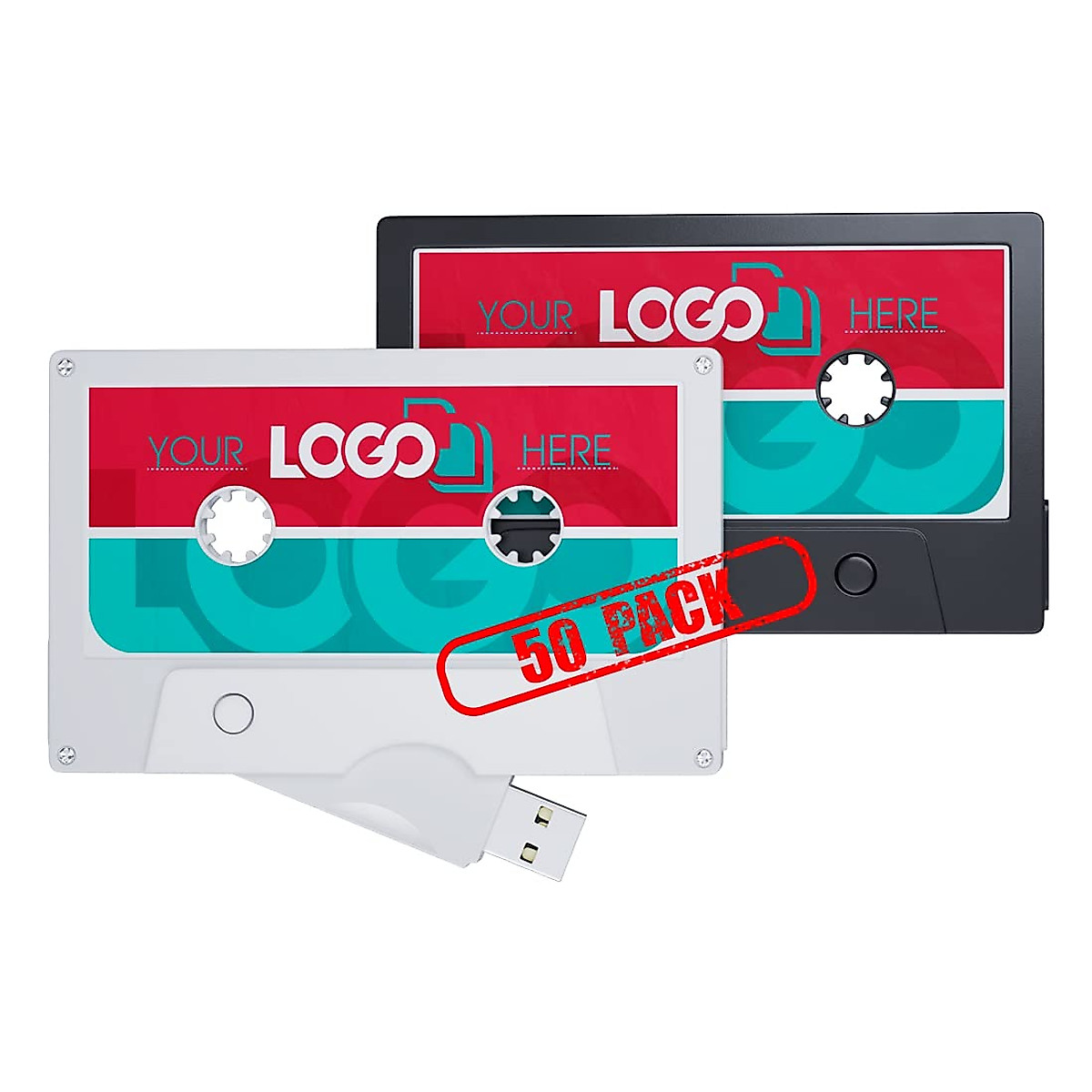 Possibox Custom Cassette Tape USB Flash Drive 1GB Printed with Your Logo - as Campaign Gift Bulk 50 Pack