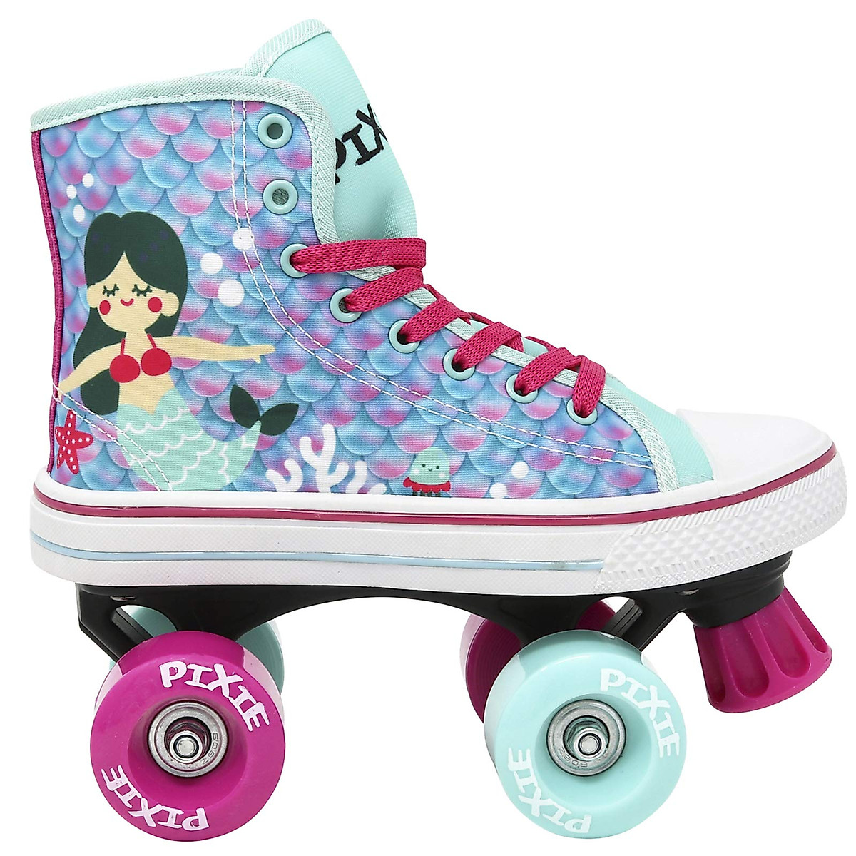 Lenexa Pixie Mermaid - Roller Skates for Girls - Indoor, Outdoor Children's Skate - Roller Skates Made for Kids - High Top Sneaker Style - Great for Beginners (Kids 4)