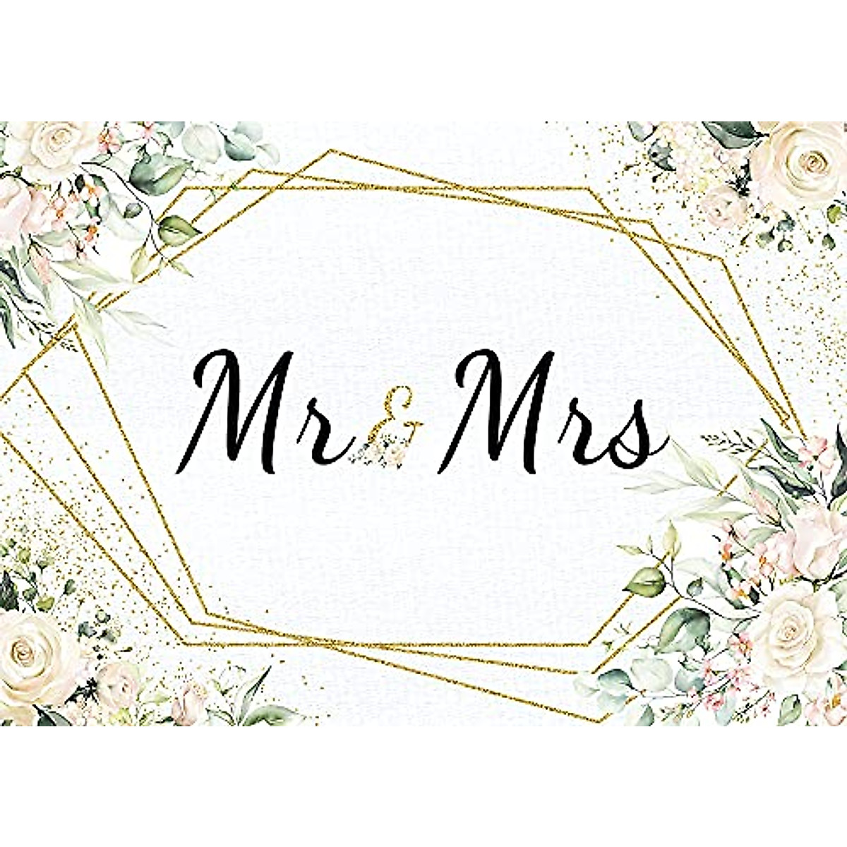 Mr & Mrs White Floral Bridal Shower Backdrop Mr Mrs Wedding Theme Photo Backgrounds 7x5ft Wedding Bride to Be Engagement Photography Backdrops Prom Party Banner Decor Party Banner Photo Booth Prop