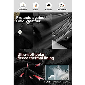 CREATMO US Men's Big and Tall Winter Hooded Coat Waterproof Warm Long Puffer Jacket Parka winter jackets Fleece Lined Black 6X