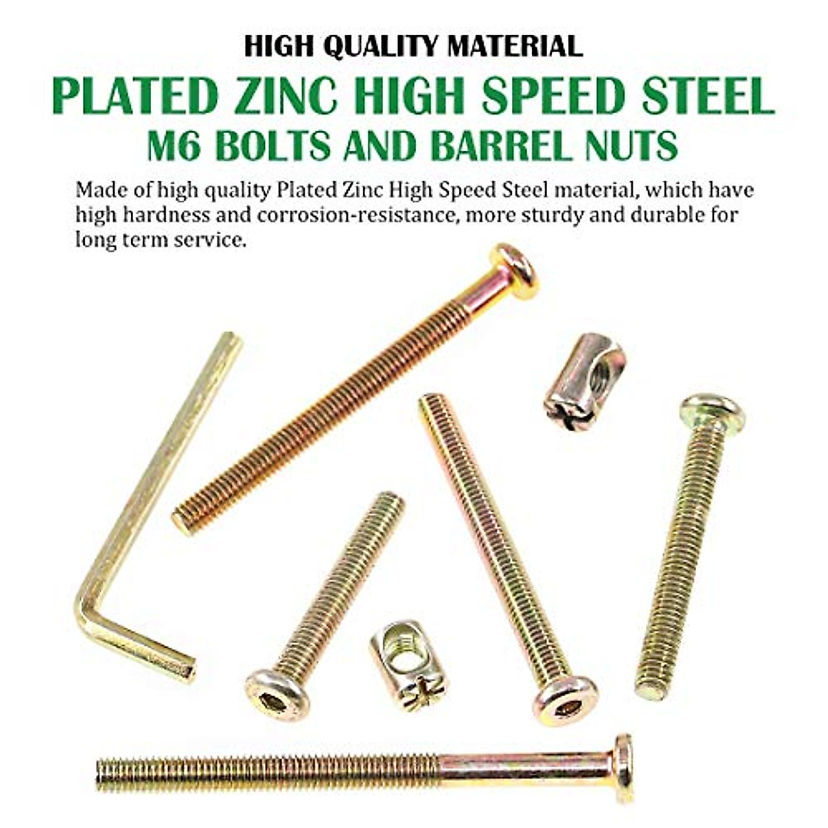 Keadic 185Pcs M6 20/30/40/50/60/70/80mm Baby Bed Screws Hardware Replacement Kit, Hex Socket Head Cap Screws Nuts for Furniture Cots Beds Crib, 1 Hex Key for Free