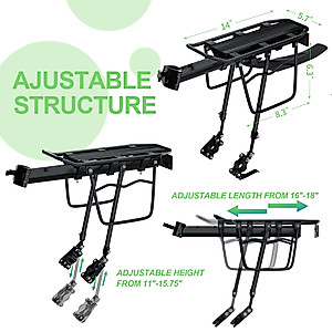 Bike Cargo Rack w/Fender & Bungee Cargo Net & Reflective Logo,Quick Release Mountain Road Bicycle Rear Racks,Universal Adjustable Bike Luggage Touring Carrier Rack,Large Capacity Bike Pannier Rack
