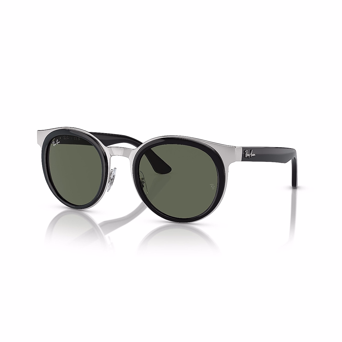 Ray-Ban RB3710 Bonnie Round Sunglasses, Black on Silver/Dark Green, 50 mm
