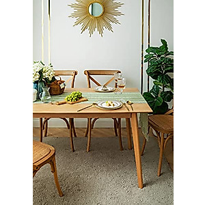 ZeeMart Farmhouse Table Runner, Rustic Table Runners 72 Inches Long, Linen Boho Table Runner, Braided Striped Green Table Runner for Dining Party Holiday, 15x72 Inches, Hollow Grass Green