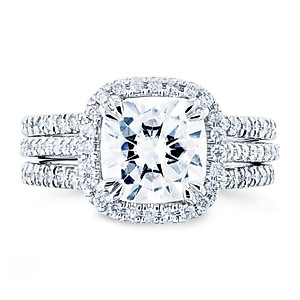 Kobelli Cushion Forever One Moissanite Halo Bridal Rings Set 2 1/2 CTW 14k White Gold (DEF/VS, GH/I), 10.5